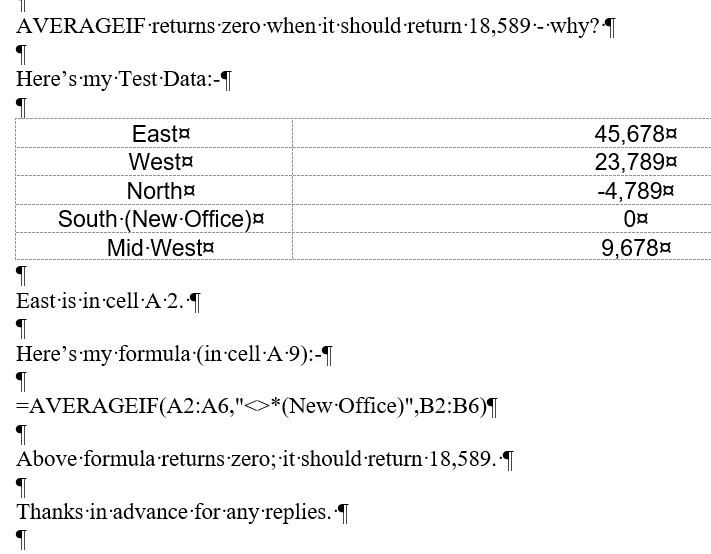 AVERAGEIF returns zero when it should return 18,589 - why? - Microsoft Q&A