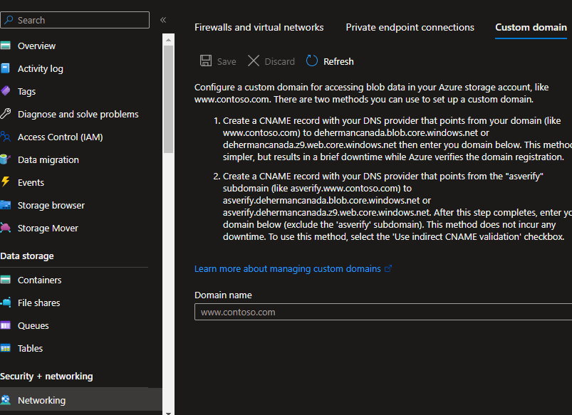 I can't add a custom sub domain to Azure Blob Storage to delivery my ...