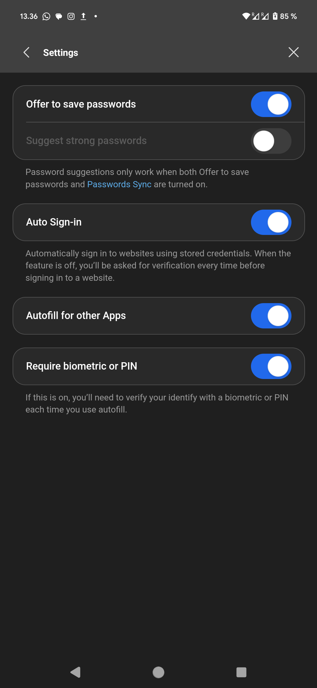 I can't turn on the password sync toggle in Edge on Android 14 (Pixel 6 ...