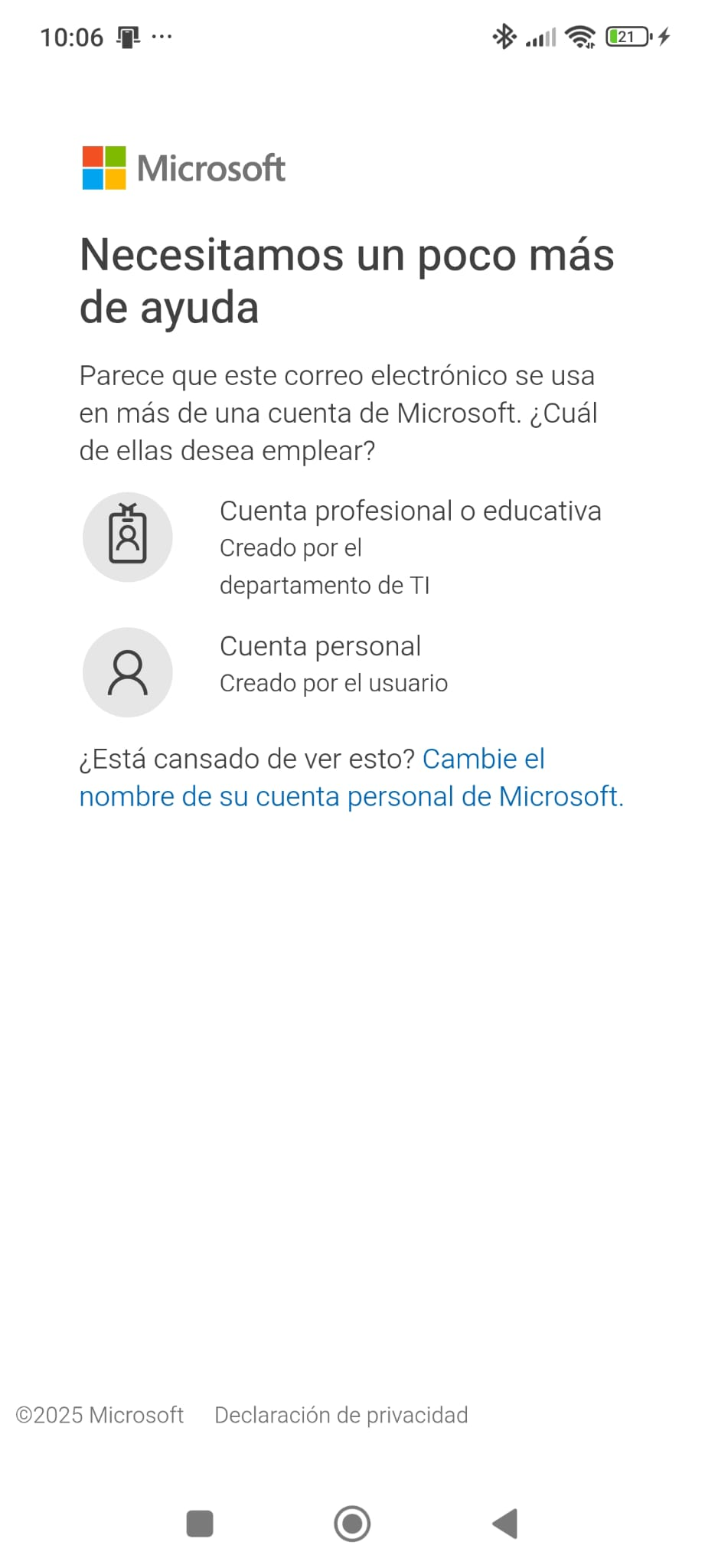 Error al iniciar sesion en Outlook en dispositivo Android - Microsoft Q&A