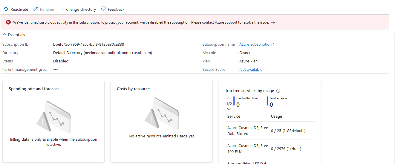 Azure subscription has been disabled. - Microsoft Q&A