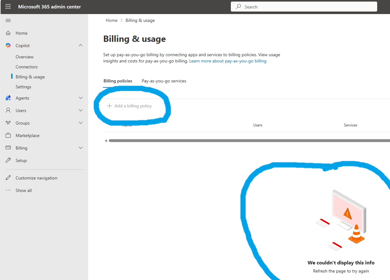 Can't create a billing policy for Copilot Chat PAYG - Microsoft Q&A