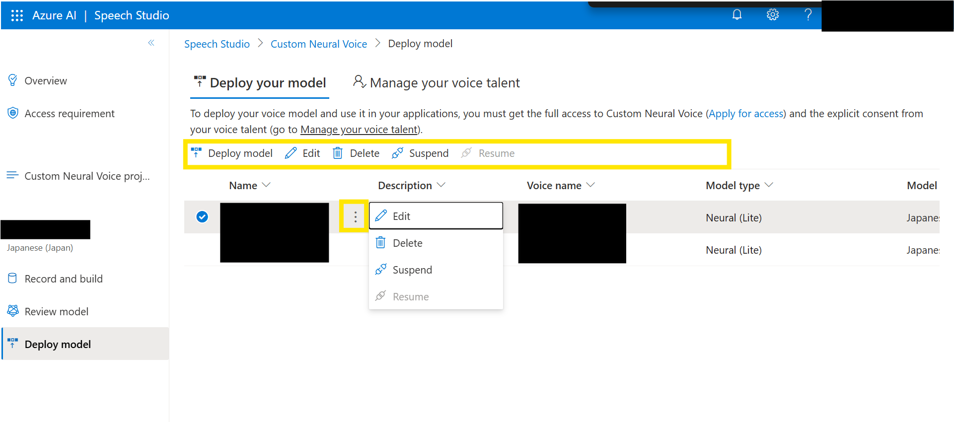 Copying a Custom Neural Voice Model to Another Project in New UI ...