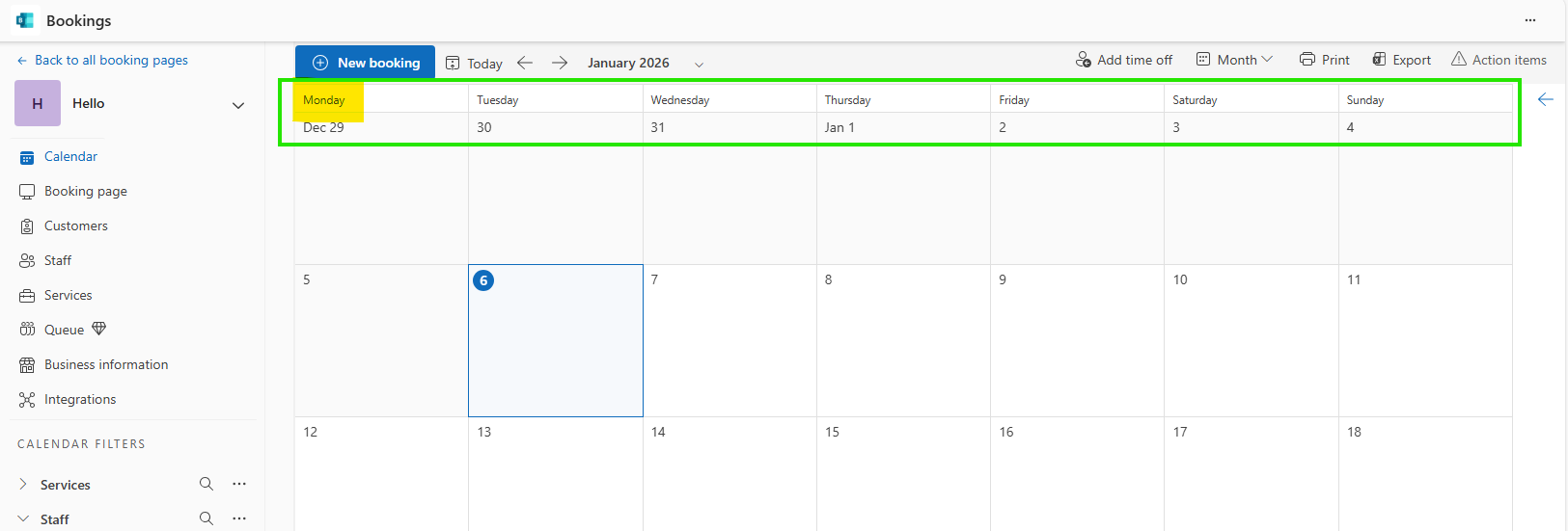 Microsoft Booking - Calendar starts on Sunday instead of Monday ...