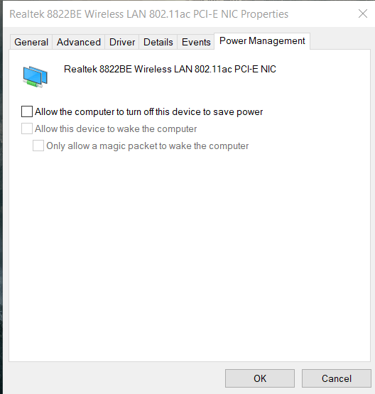 My Realtek 8822BE Wireless LAN 802.11ac PCI-E NIC keeps turning off on ...