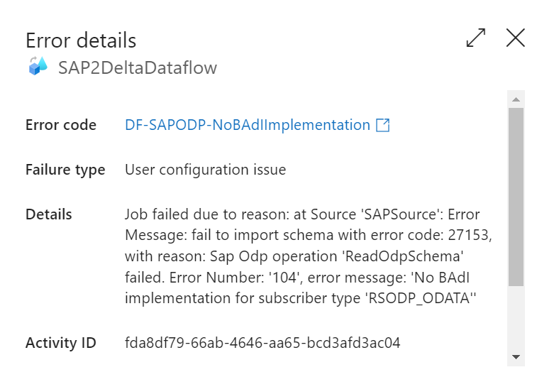 ADF :SAP CDC Connector : Getting 'No BAdI implementation for subscriber type 'RSODP_ODATA ...