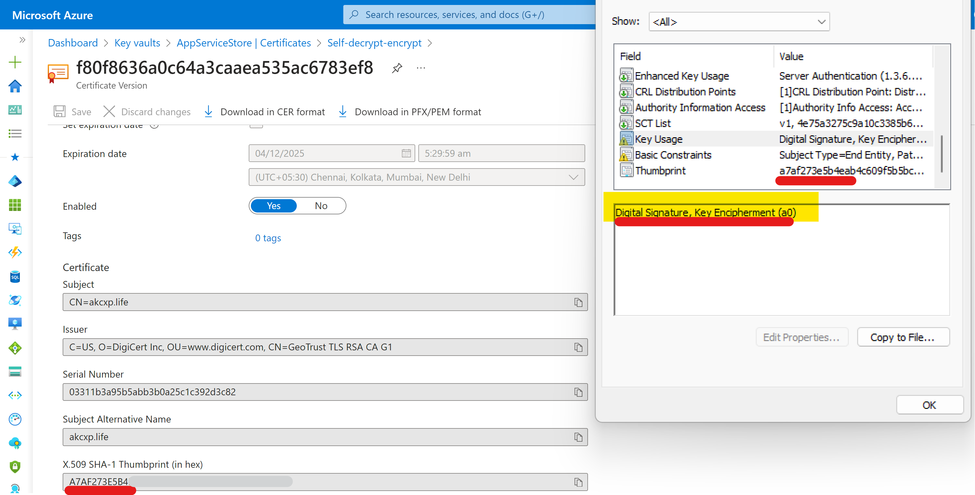 Certificate "Data encipherment" key usage flag removed by CA but Key Vault decryption still ...