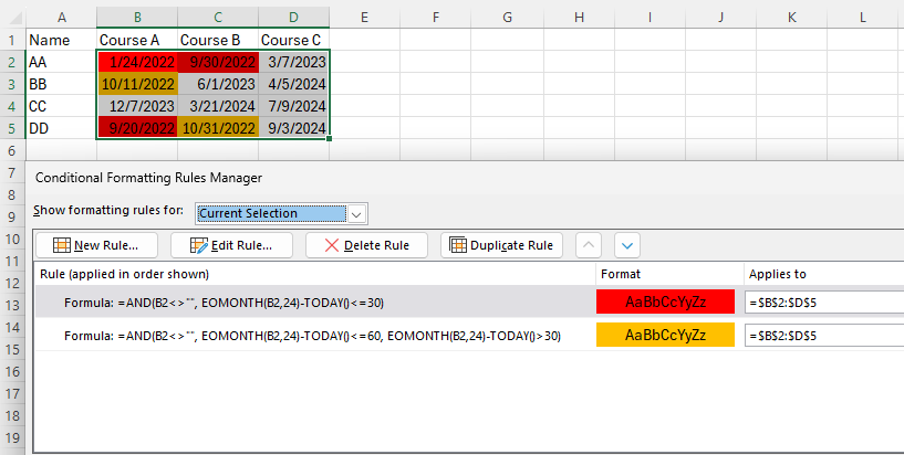 On excel how do set cells to change colour when expiry is over 1 year ...