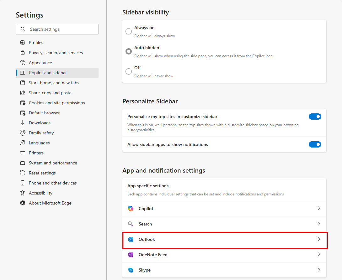 When I click on a link in Outlook, Edge opens with a side bar, how do I ...