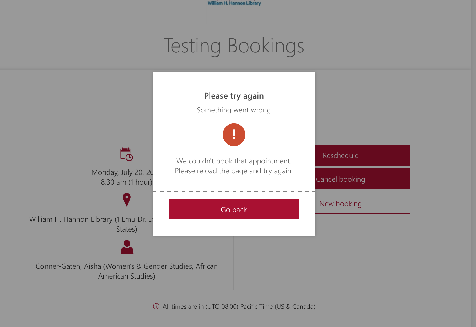 Microsoft Bookings 365: Error When Customer Tries to Cancel Booking ...