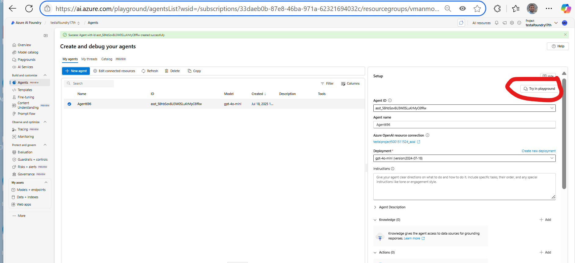 where do i find the endpoint and api key for an AI Foundry AI Agent - Microsoft Q&A