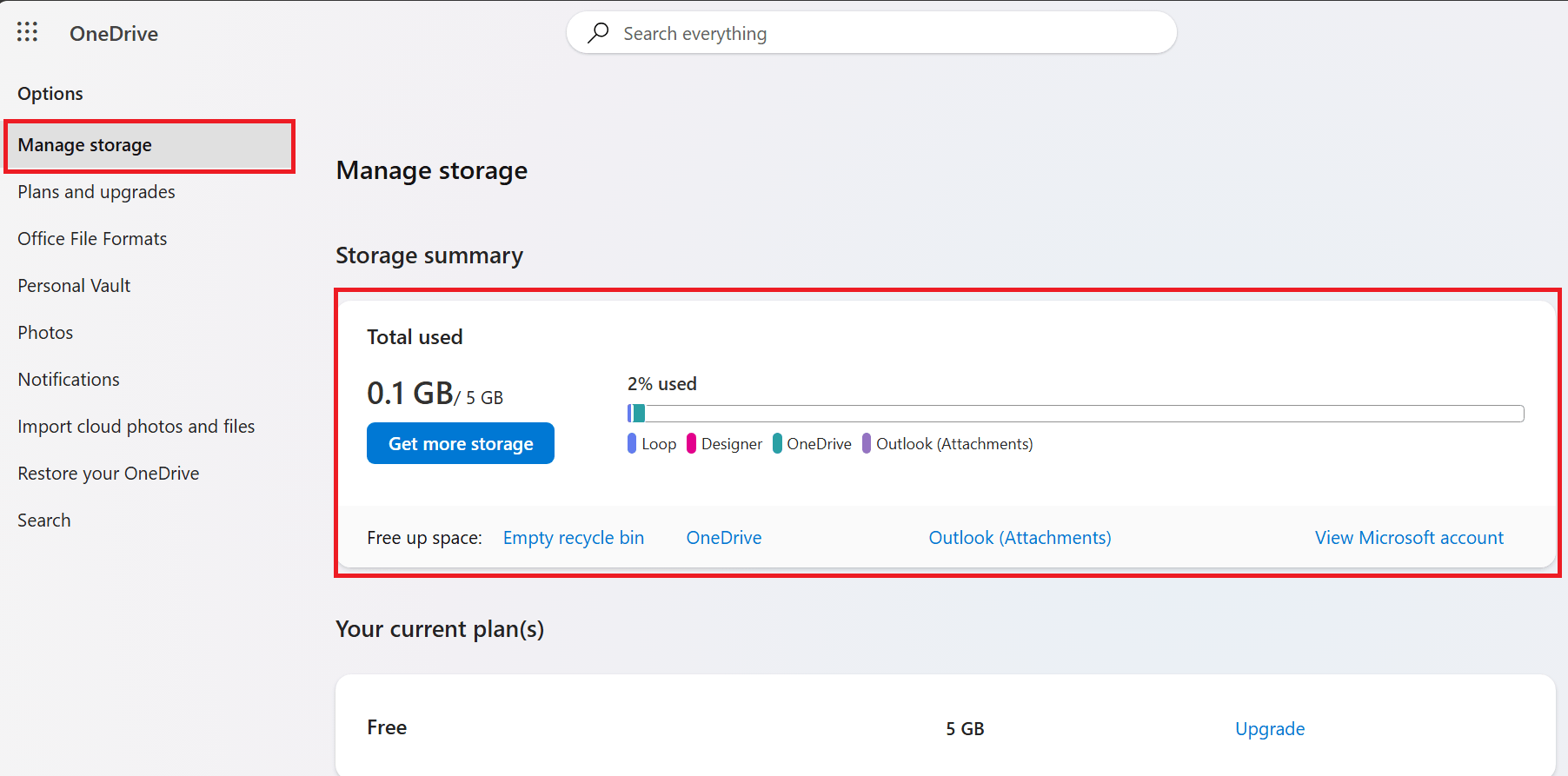 I can’t see how to check how much data is stored on my onedrive ...