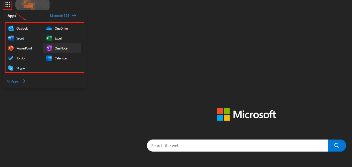 The application launcher in the upper left corner of the Edge browser ...