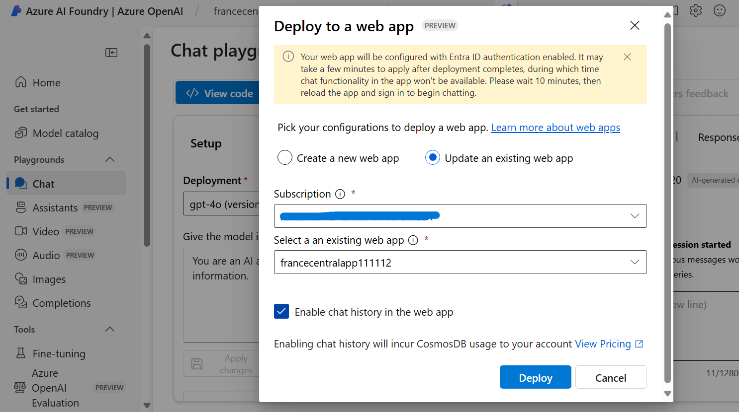 Update an existing web app not working in Azure AI Foundry - Microsoft Q&A
