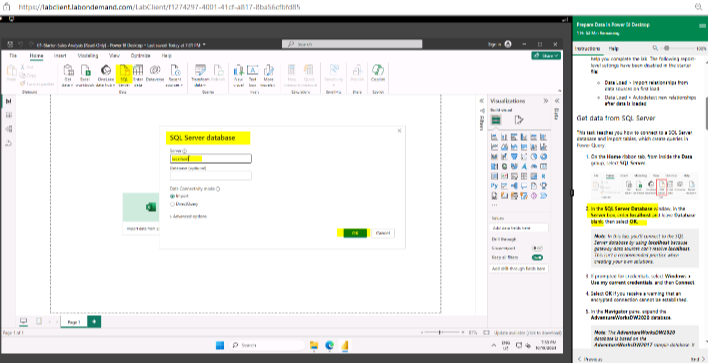 I am trying to learn Power BI, need to connect to a sample SQL Server ...