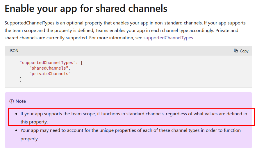 Cannot configure my custom app to work in shared channels - Microsoft Q&A