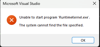 RuntimeKernel.exe file not found while debugging .sln - Microsoft Q&A