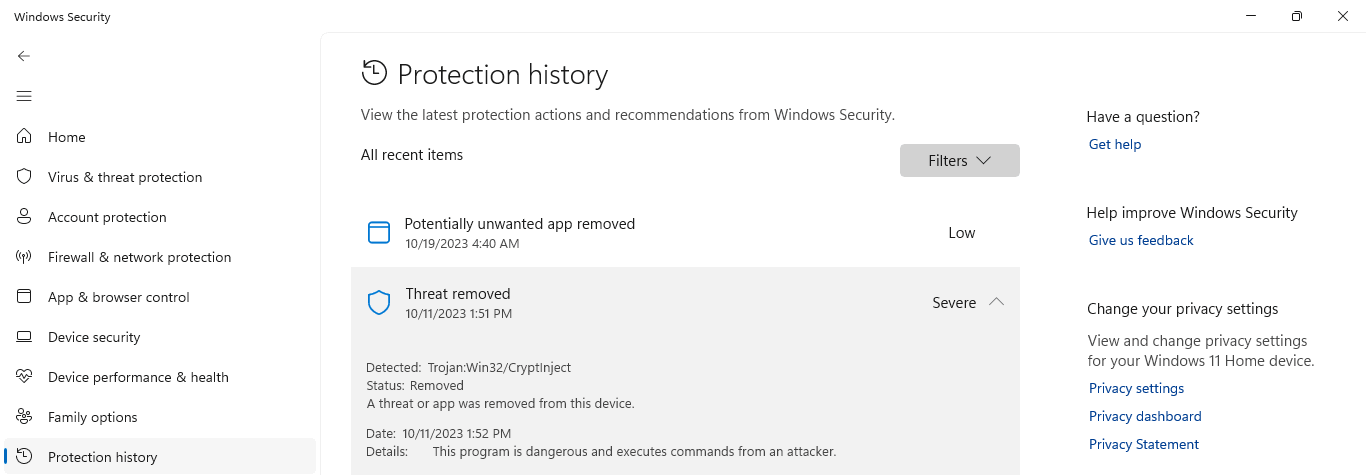 how do i restore a threat i have removed from protection history ...
