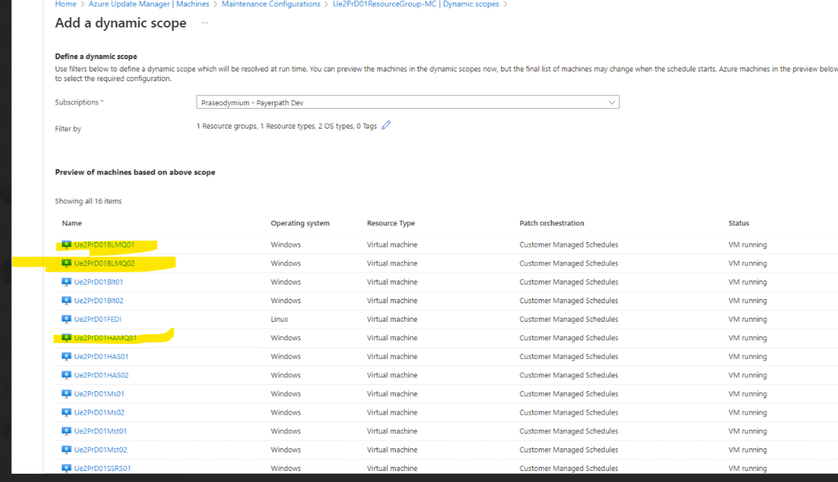 Excluding few machines from dynamic scope in maintenance configuration - Microsoft Q&A
