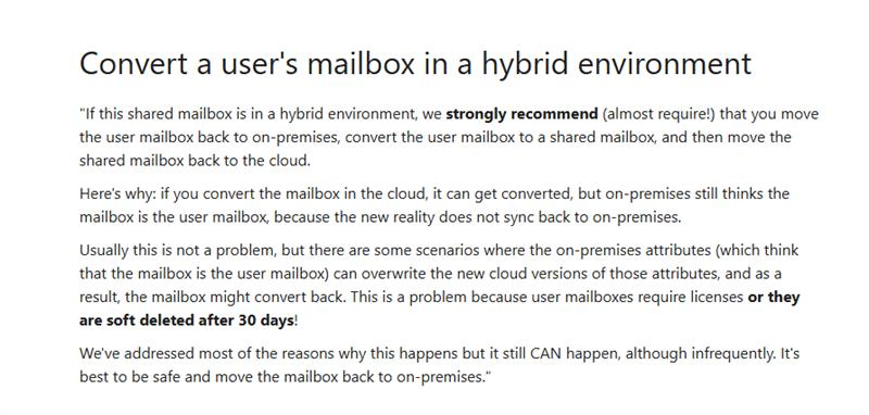 User Mailbox to Shared Mailbox before Hybrid Migration - Microsoft Q&A
