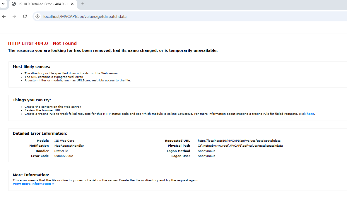 asp.net web api not working in iis - Microsoft Q&A
