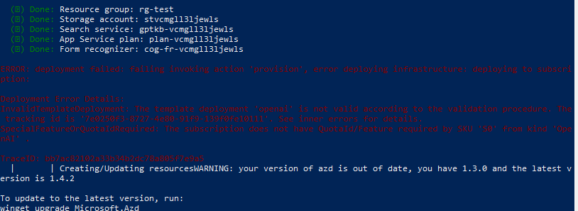 issue when trying to deploy the application for entreprise data search ...