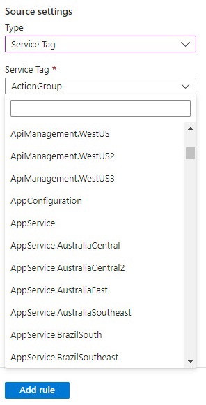 I cn not select the Service Tag type AppService in networking ...