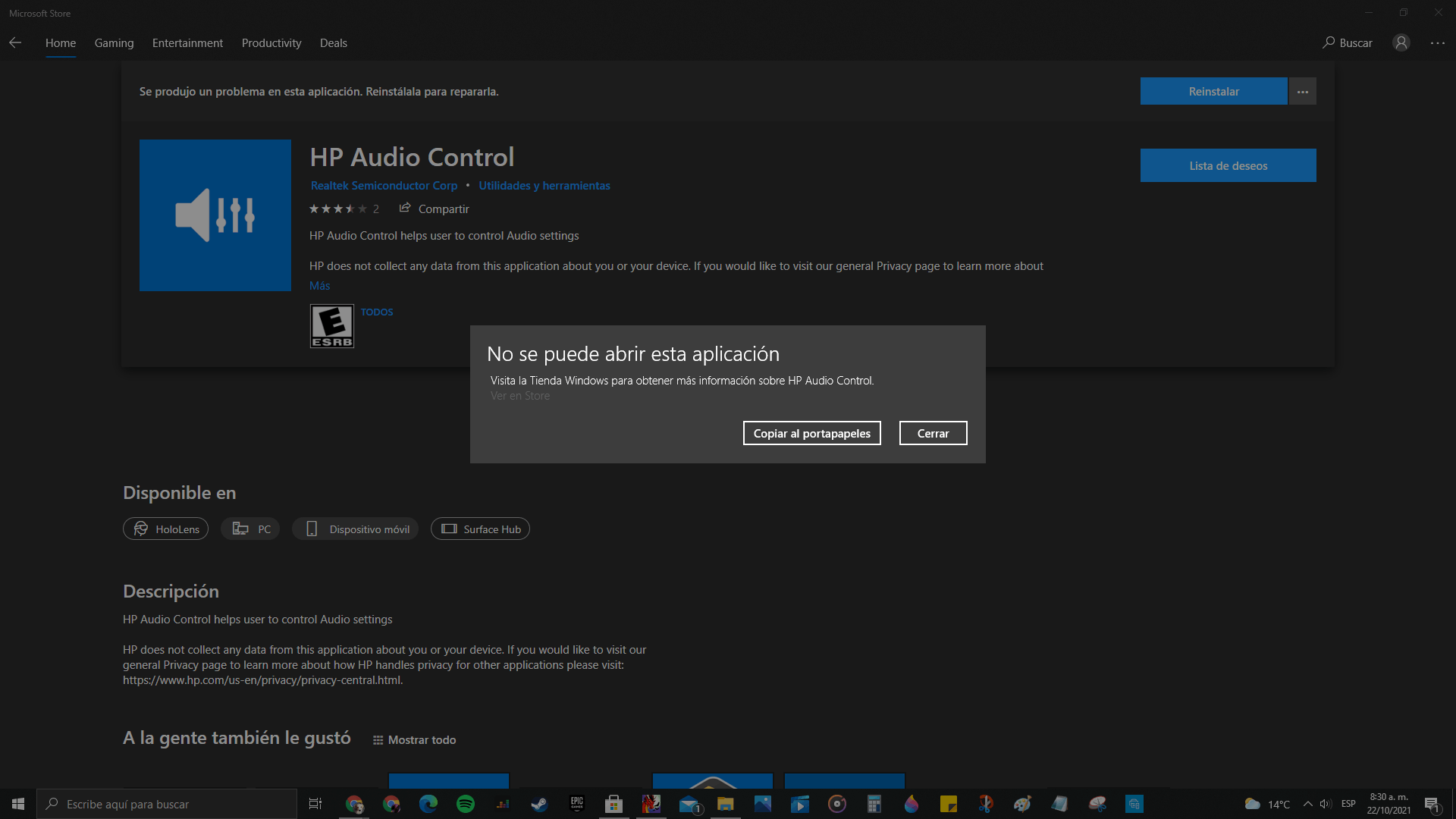Error con HP Audio Control * Windows 10 - Microsoft Q&A