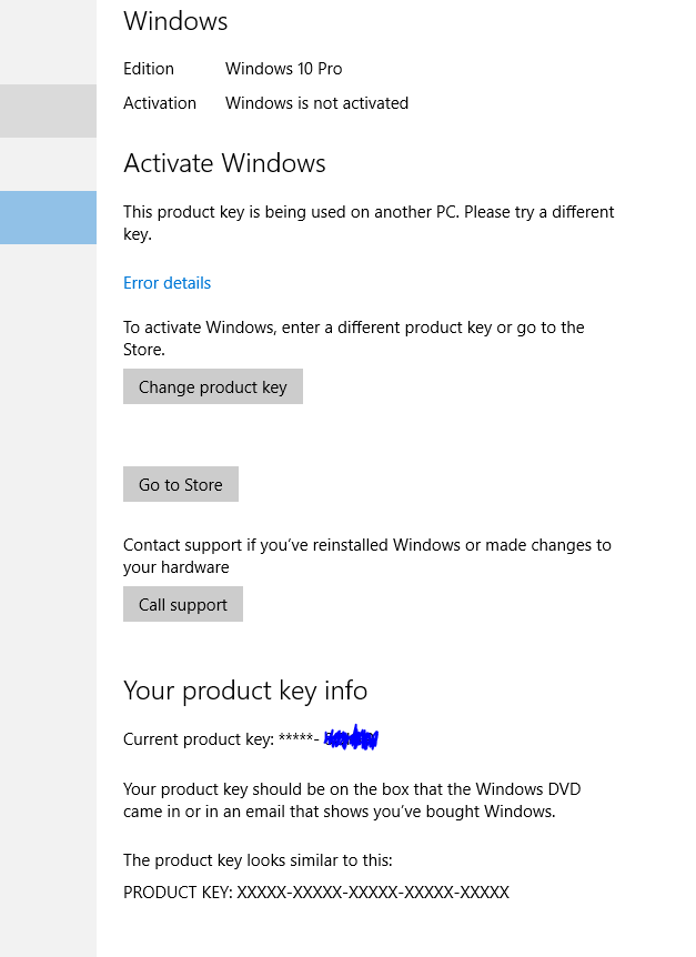 Error code: 0xC004C008, The product key is being used on another PC ...