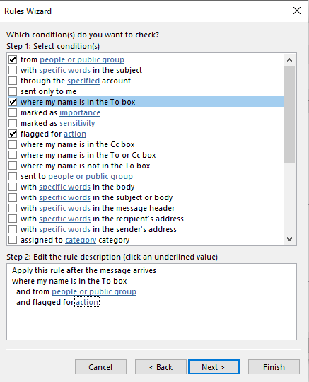 Rule to add a follow-up flag to all sent messages adds flags for ...