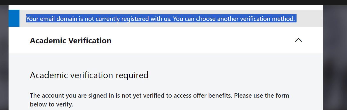 this message in shown when I try to access azure for students => "Your ...