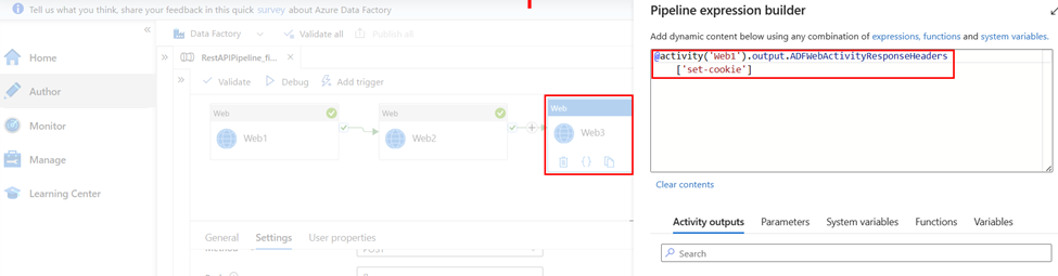 Web Activity gives Error Code 2108....but same API call works fine in ...