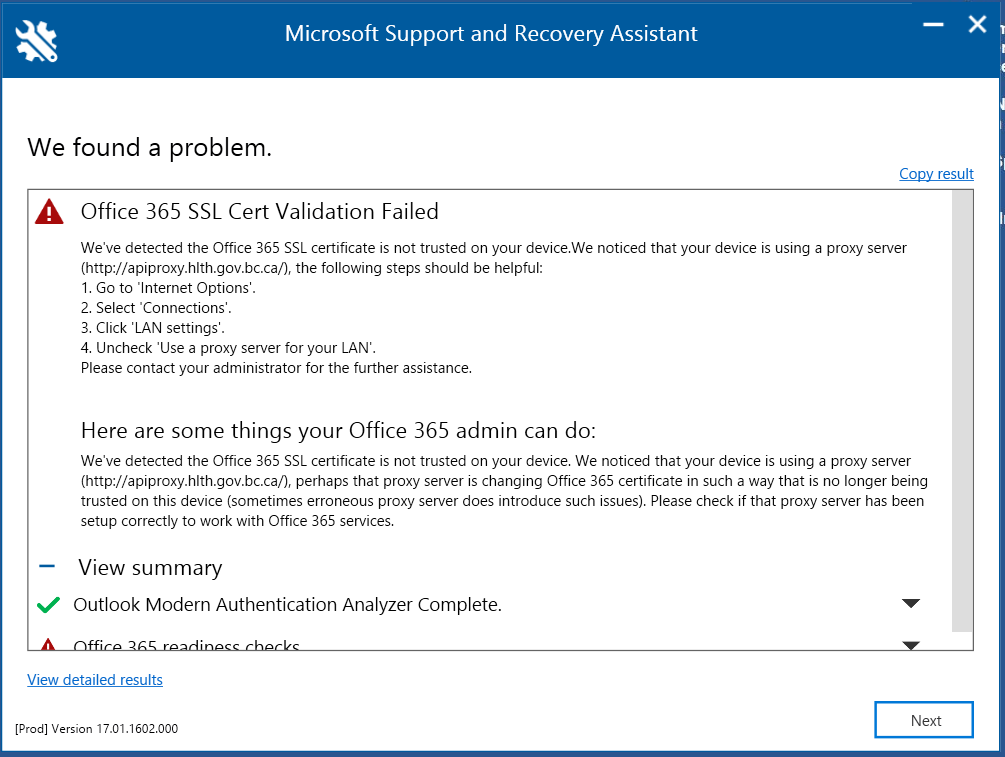 outlook modern authentication issue while setting upon in windows 2022 server - Microsoft Q&A