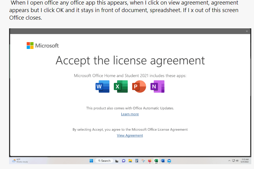 where do i click for license agreement Office Home & Student 2021 ...