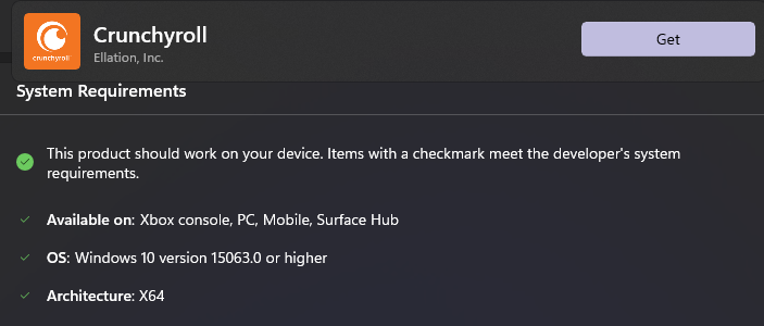 can't download Crunchyroll app - Microsoft Q&A