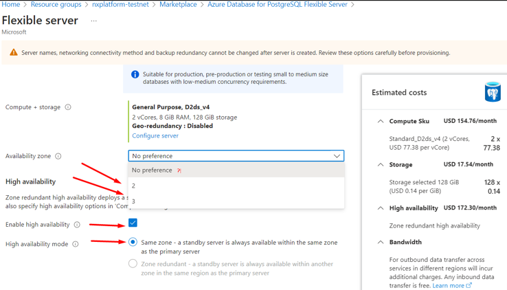 Why Zone Redundant Option Is Disable When Creating Postgresql In West