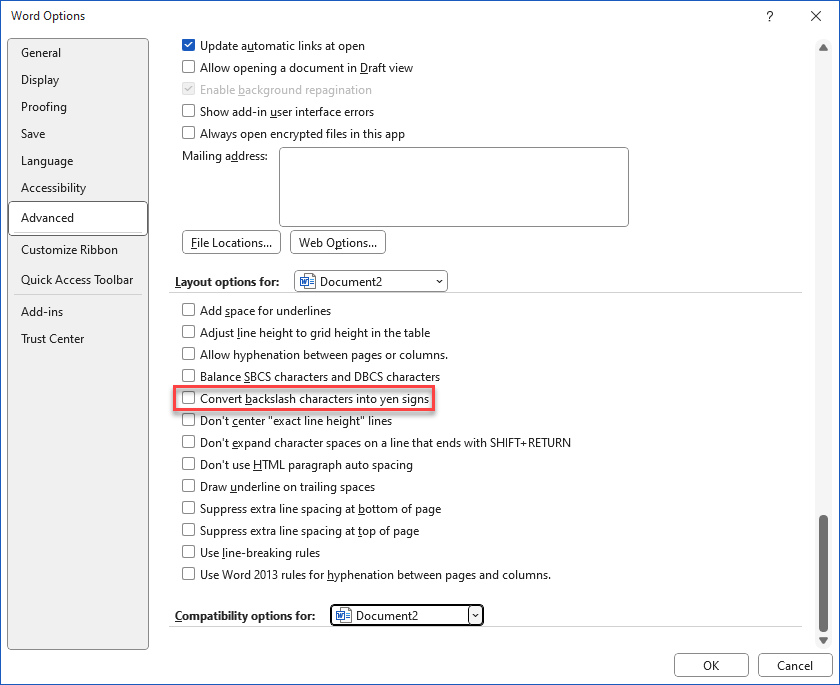 Microsoft word turns backslash into yen symbol - Microsoft Q&A