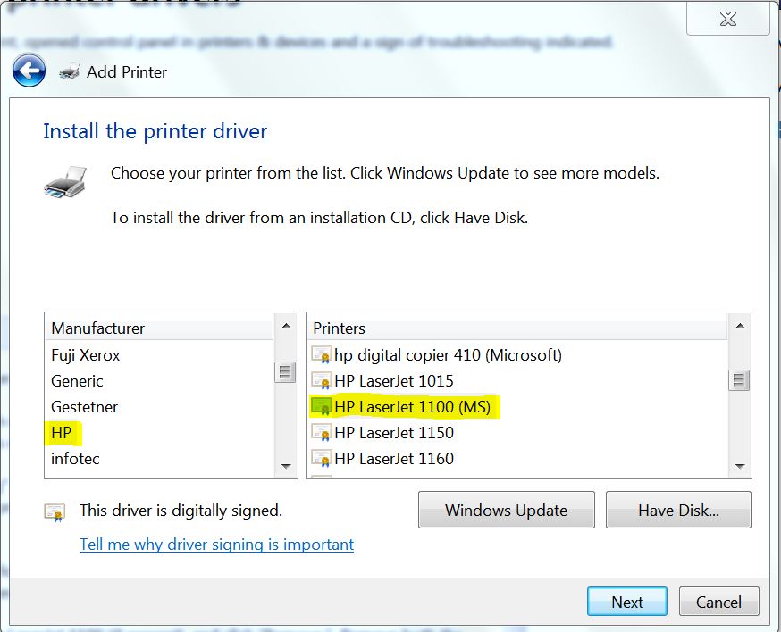 HP Lesarjet 1100 series printer drivers - Microsoft Q&A