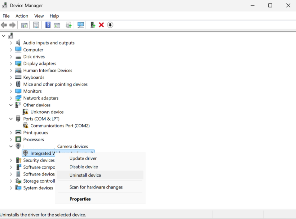 Internal laptop camera issues with Teams - Microsoft Q&A