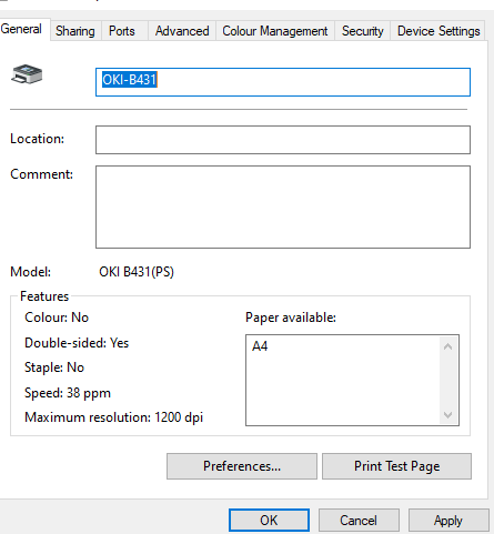 Test Page faild to print / Unable to create a print job - Microsoft Q&A
