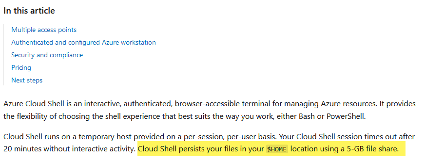 why does azure cloud shell requires fileshare to be mounted - Microsoft Q&A