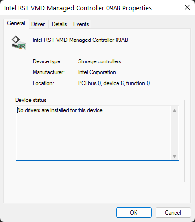 Performance Monitor: A device has reported a 'Not OK' status (Intel RST ...