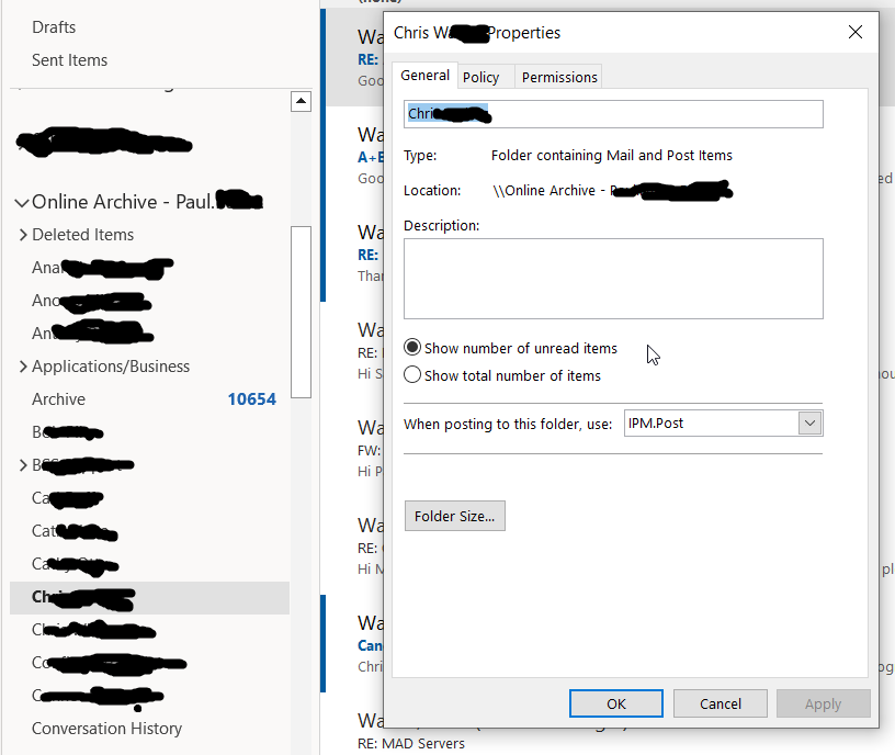 Online archives in Outlook do not show items unread - Microsoft Q&A