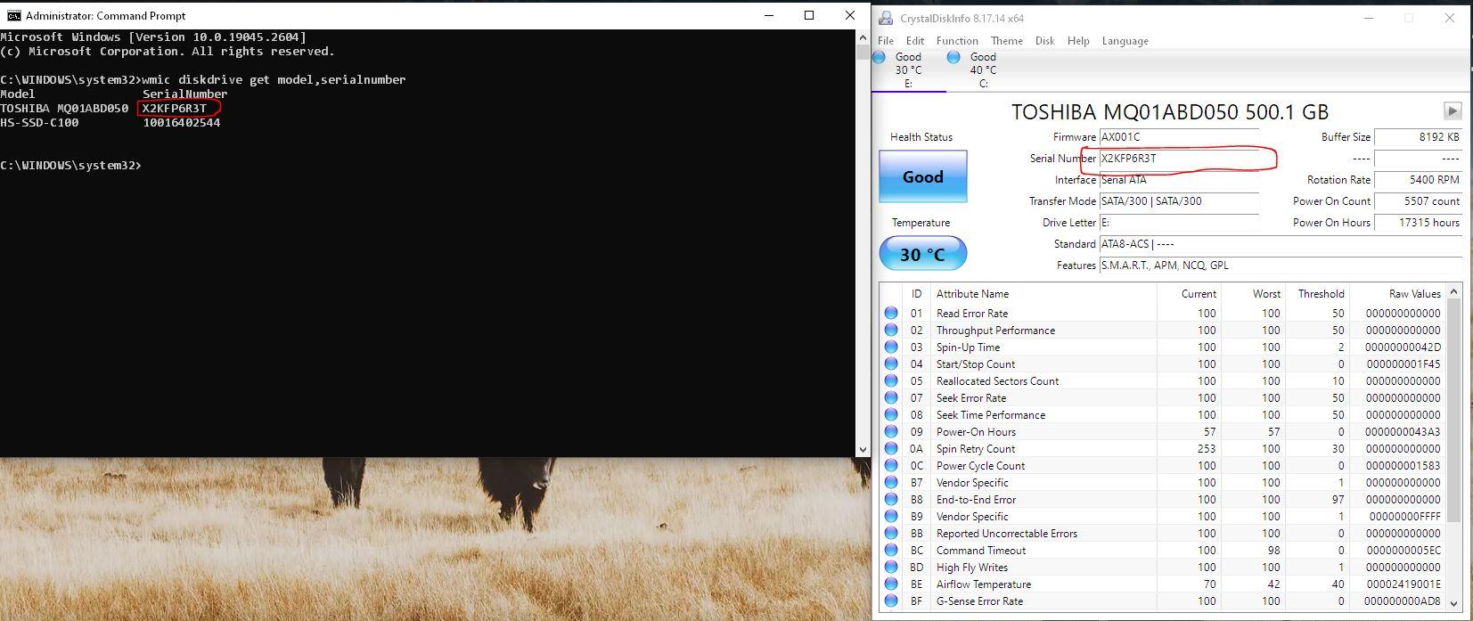 wmic 명령어 중 diskdrive get serialnumber 결과 값이 실제 disk serialnumber 값과 다름 - Microsoft Q&A