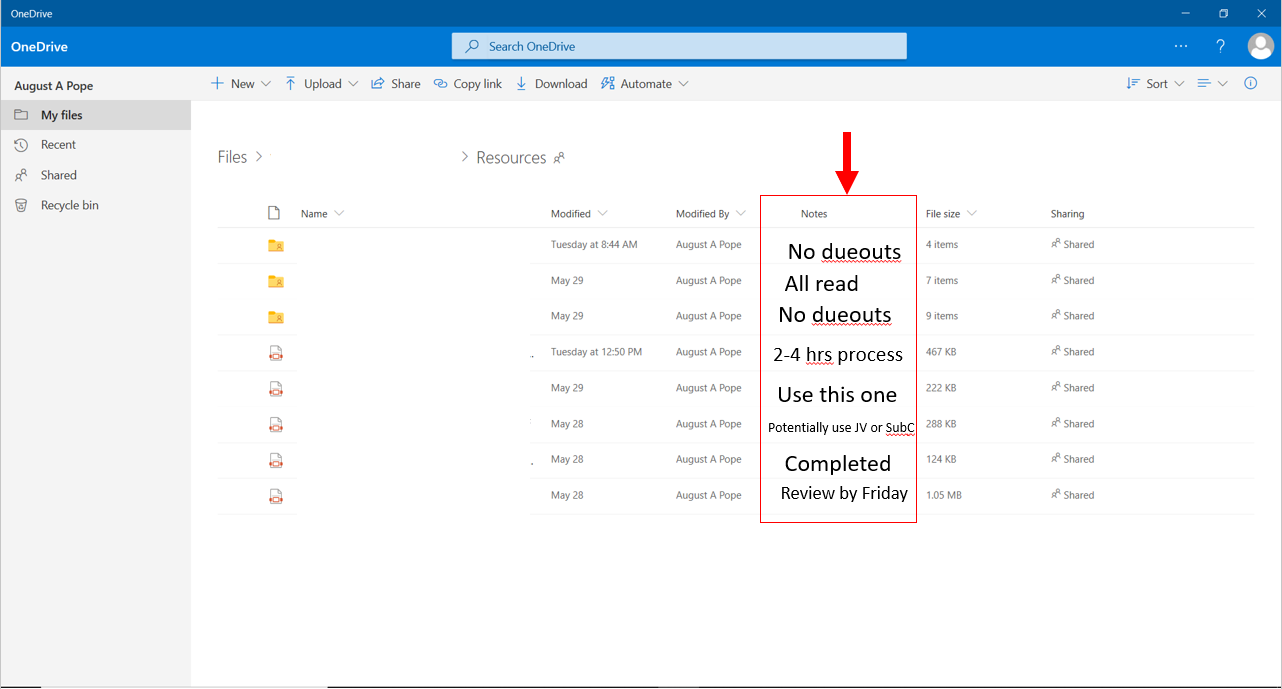 OneDrive columns - Microsoft Q&A