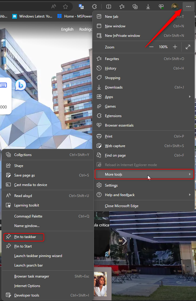 how can i pin the bing icon to the edge toolbar? - Microsoft Q&A