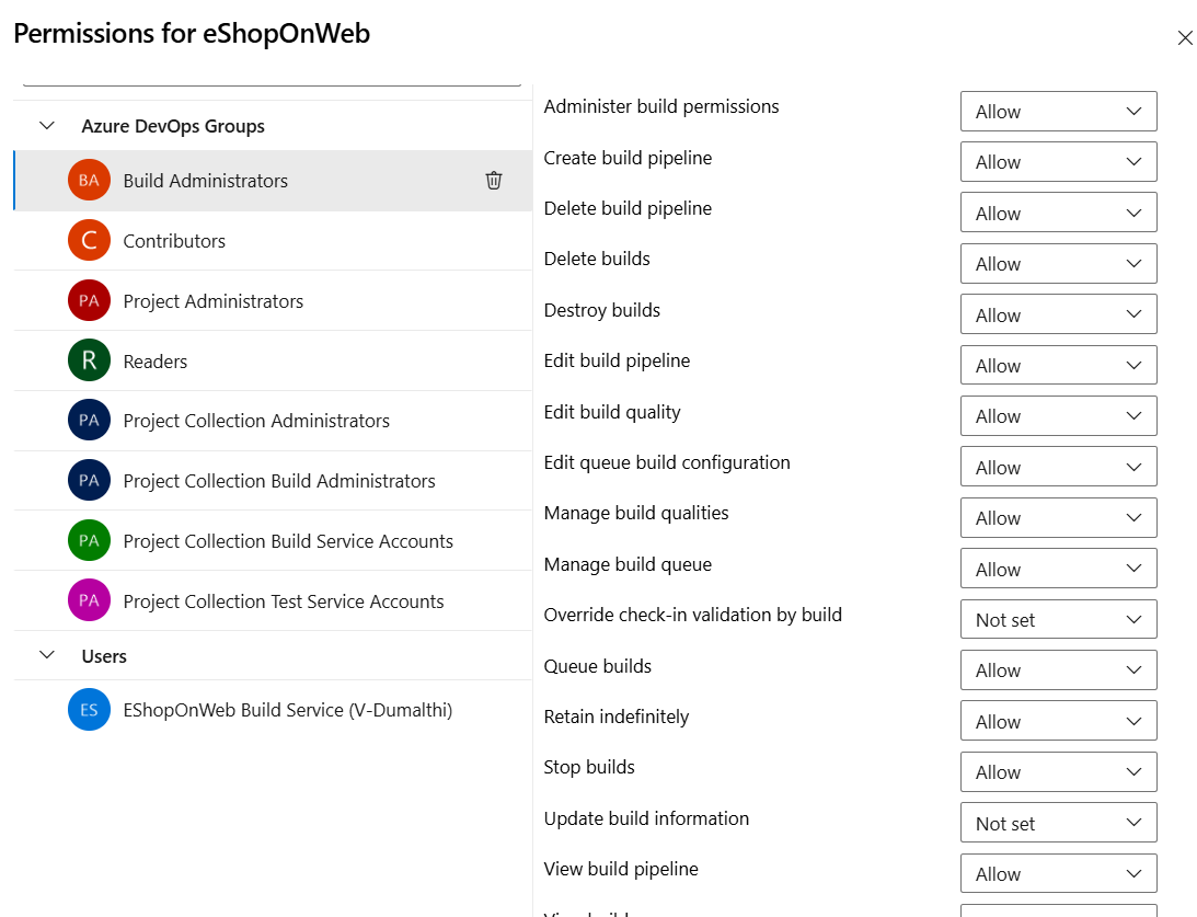 Build pipeline user getting minimum permissions rather than maximum ...