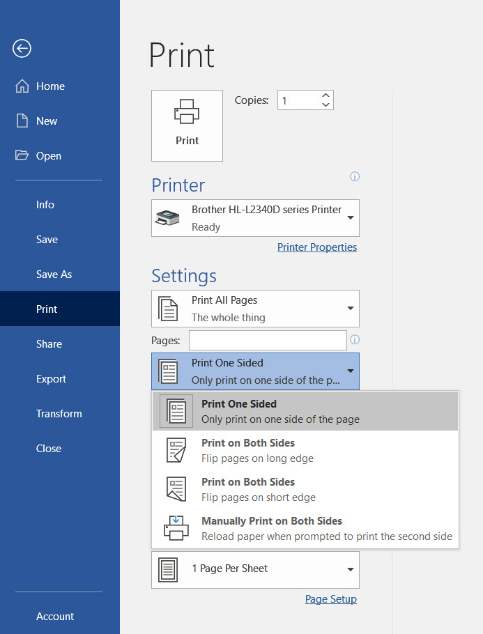how do I reset my printer to print on only one side of paper ...