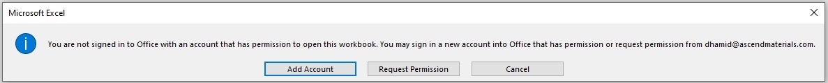 You are not signed in to office with an account that has permission to ...