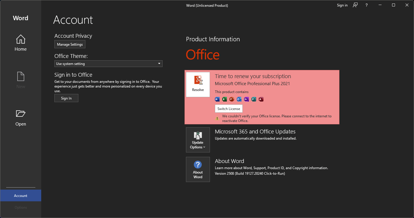 MS Office 2021 connection issues - Microsoft Q&A
